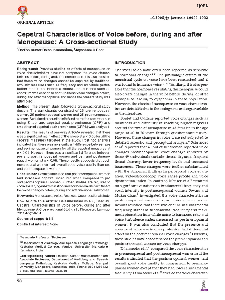 Cepstral Characteristics of Voice Before, During and After | PDF ...