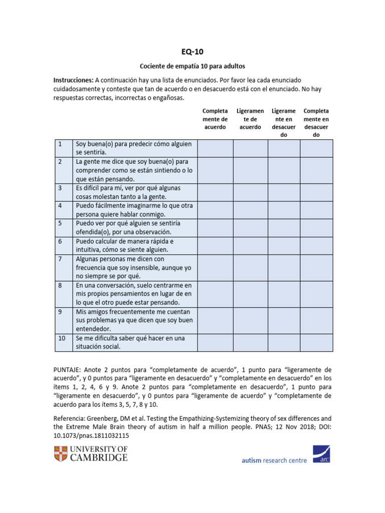 EQ-10 Adult Spanish | PDF