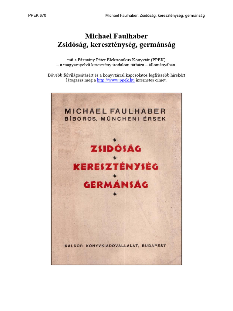 Michael Faulhaber Zsidosag Keresztenyseg Germansag 1 | PDF