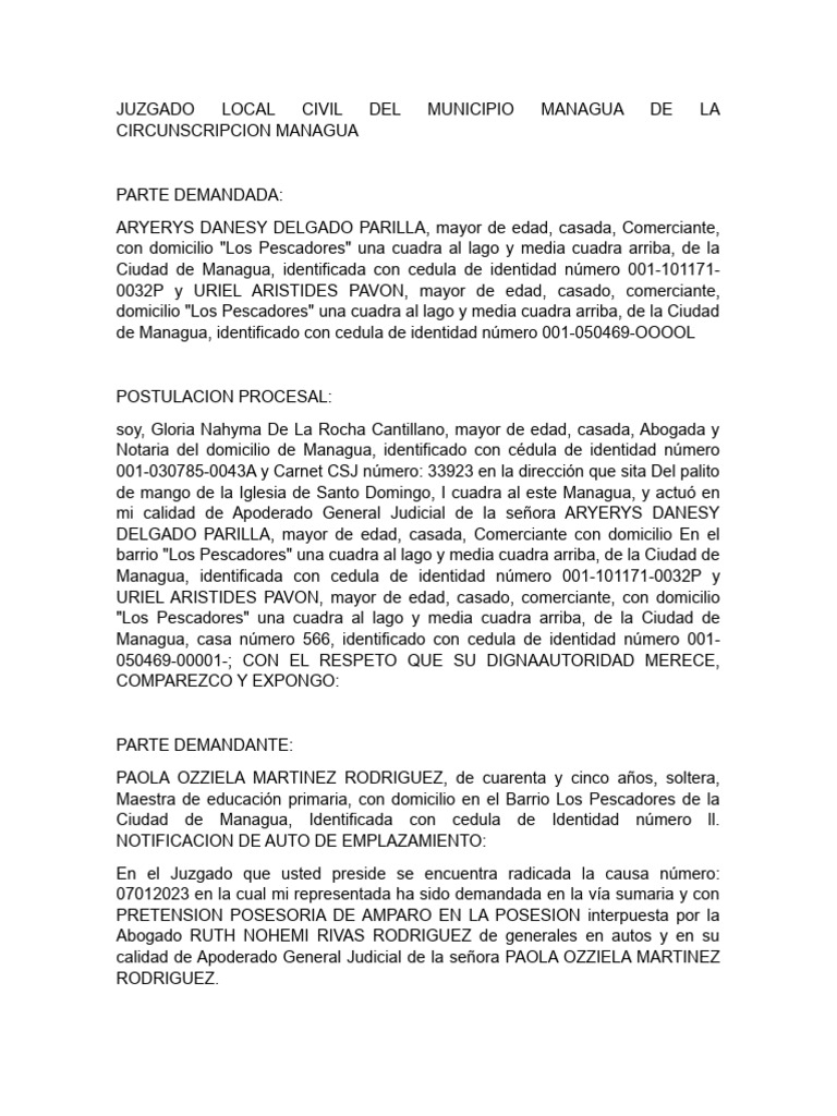 Ejercicio de Demanda Procesal Civil | PDF | Demanda judicial | Ley procesal