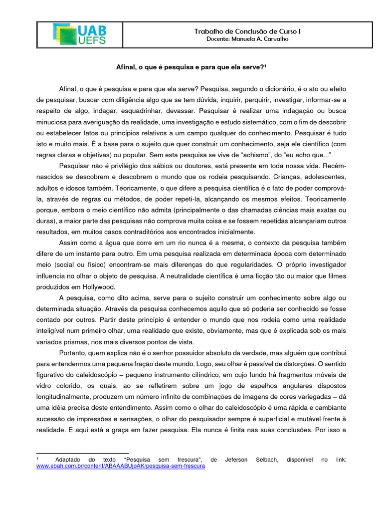 Afinal, o Que É Pesquisa e para Que Ela Serve | PDF | Science | Conhecimento