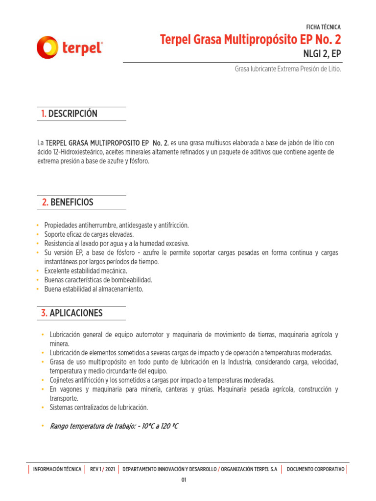 TERPEL MULTIPROPOSITO EP No. 2 2021 - GRASAS | PDF