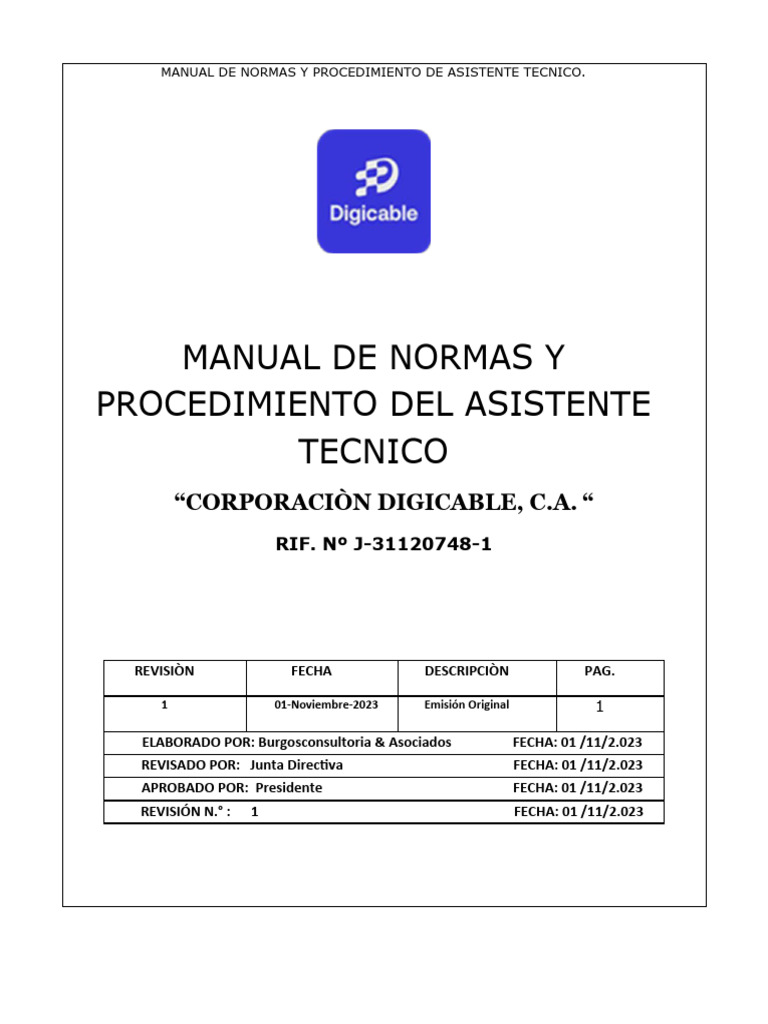 Manual de Procedimientos de Asistente Tecnico | PDF | Business | Presupuesto