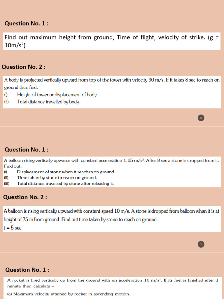 Question No. 1:: Find Out Maximum Height From Ground, Time of Flight, Velocity of Strike. (G 10m ...