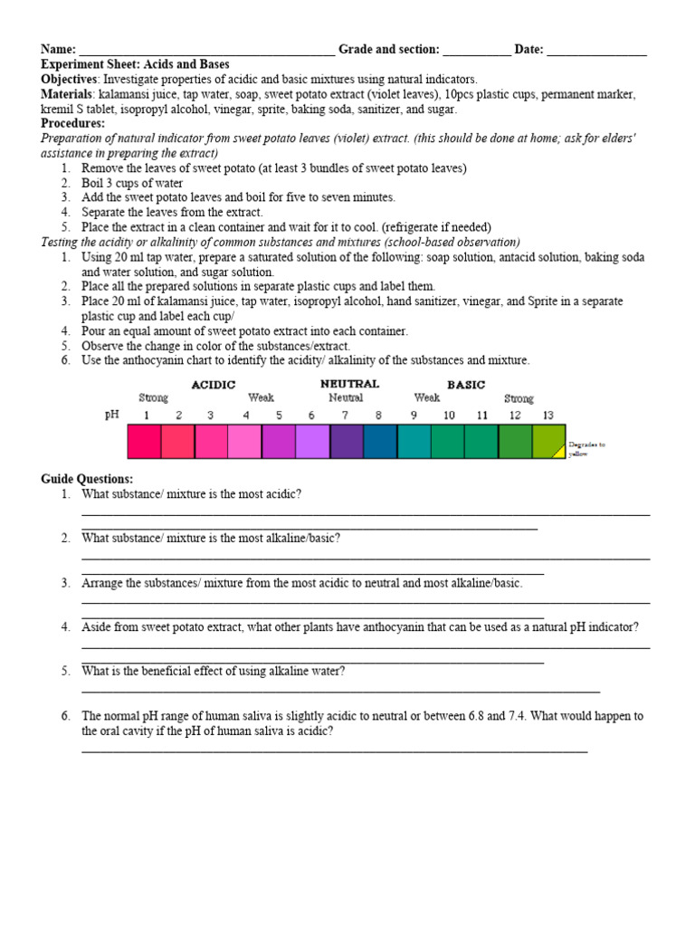 Experiment Sheet - Acids & Bases | Download Free PDF | Ph | Sodium ...