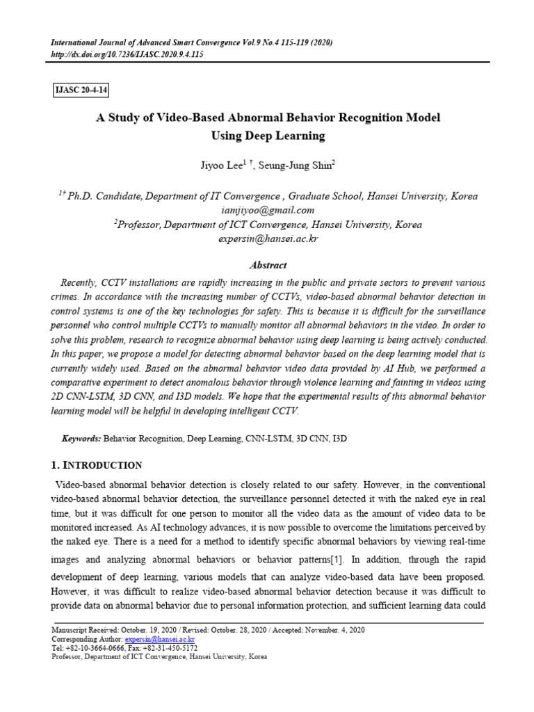 A Study of Video-Based Abnormal Behavior Recognition Model Using Deep Learning | PDF | Deep ...