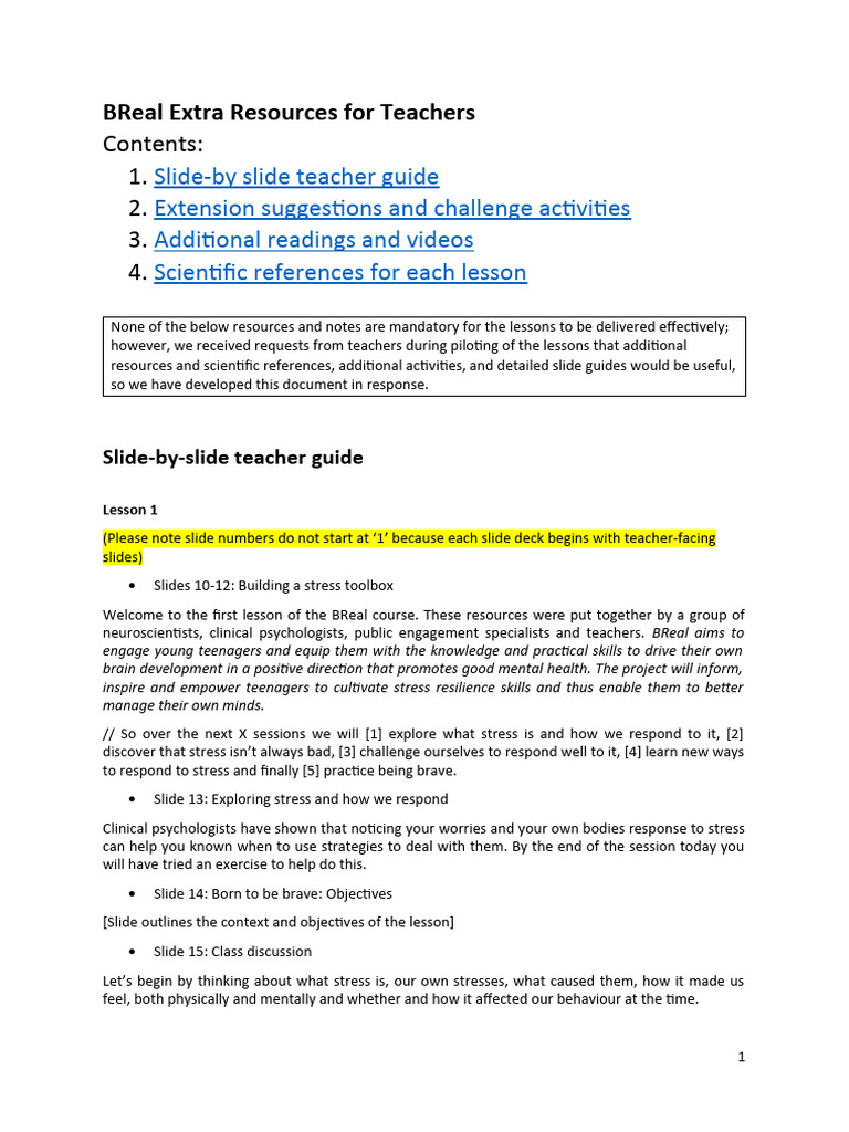 Extra Resources and Slide Guides For Teachers | PDF | Stress (Biology ...