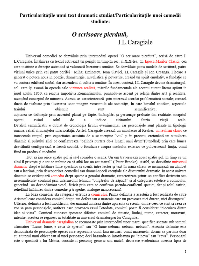 Textul Dramatic Caragialian Final | PDF