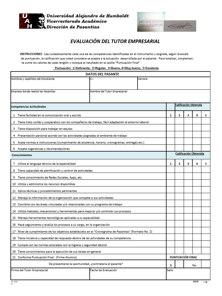 Evaluacion Del Tutor Empresarial 1 Sello y Firma Tony Fortunato | PDF | Evaluación