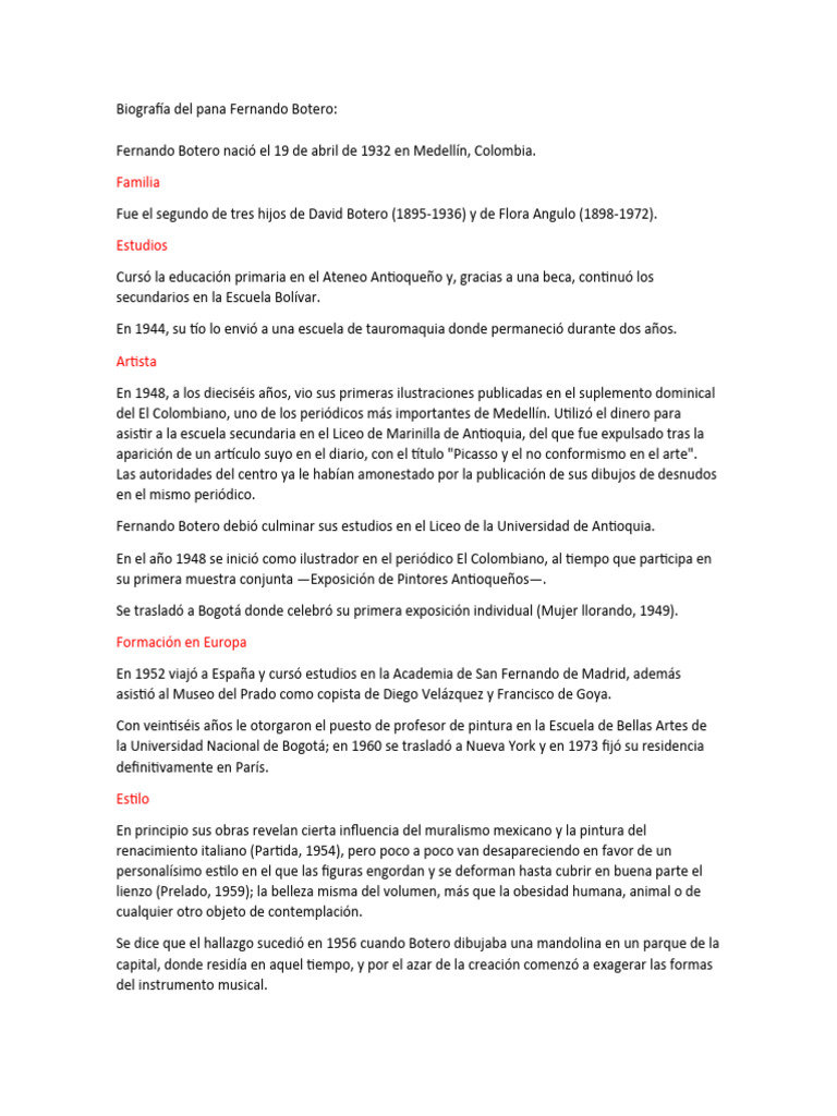 Biografía de Fernando Botero | PDF | Arte