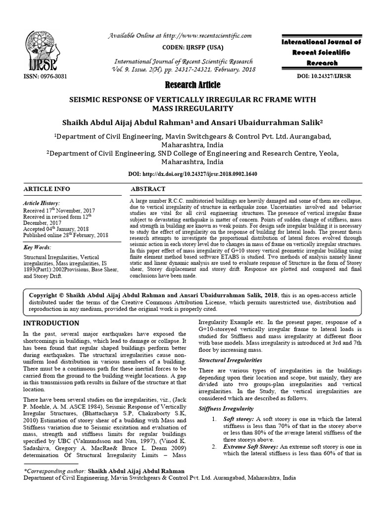 Seismic Response of Vertycally Irregulakr | PDF | Beam (Structure ...
