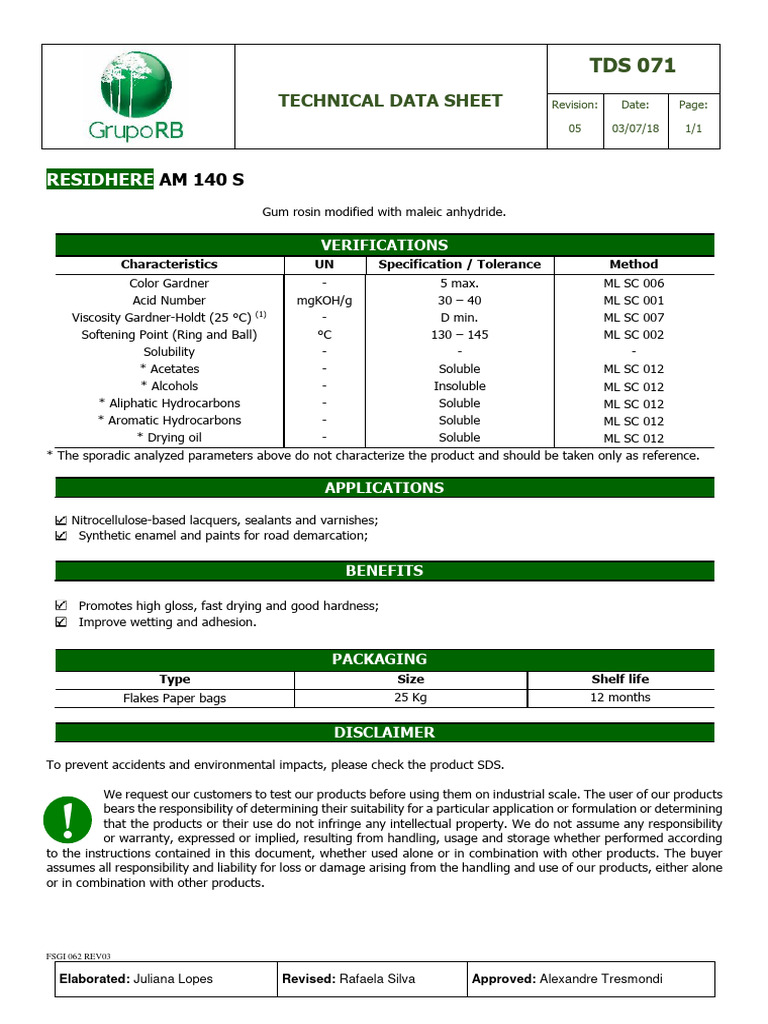 Tds 071 Rev 05 Residhere Am 140 S | Download Free PDF | Solubility | Varnish