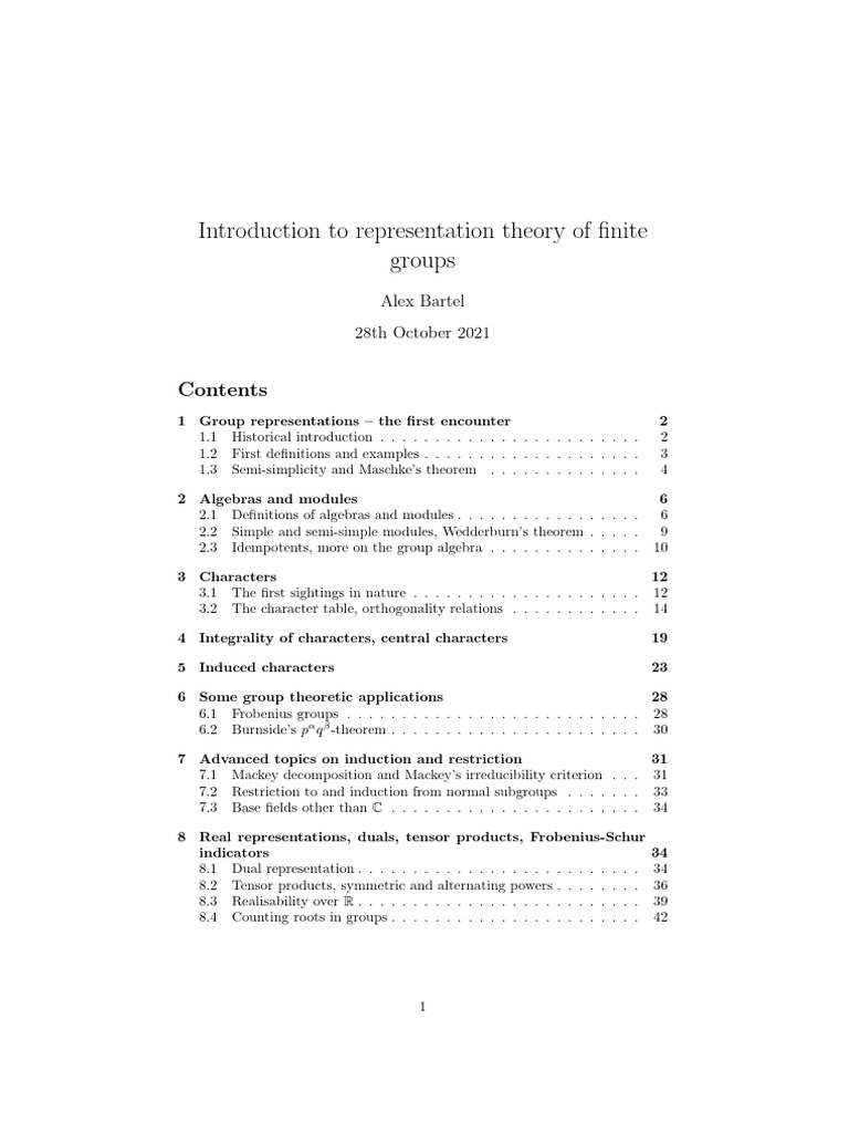 Introduction To The Representation Theory Of Finite Groups Alex