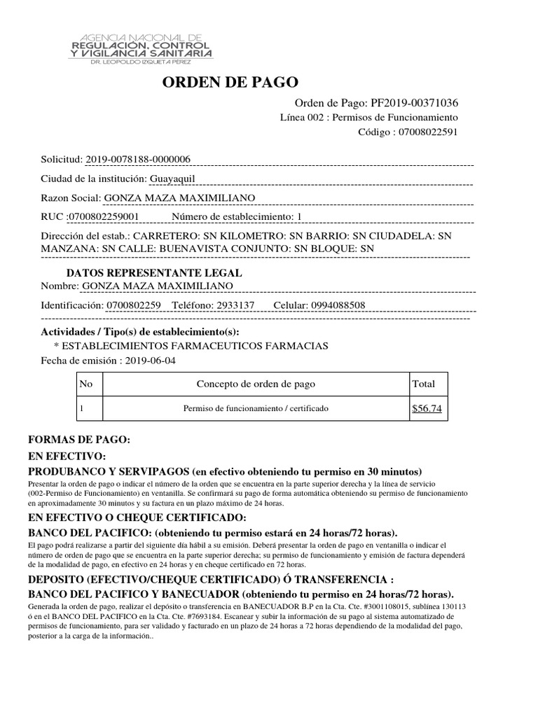 Orden de Pago | PDF | Bancos | Industrias de servicio