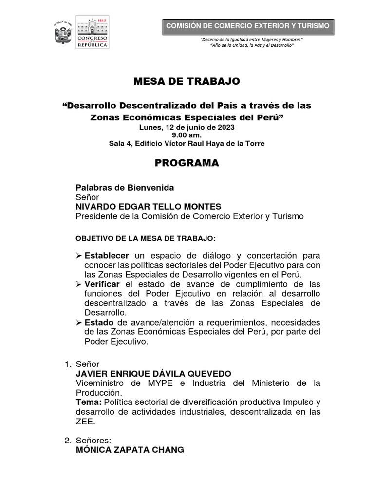 Mesa de Trabajo Lunes 12.06.23 - Zee | PDF | Perú | Economias