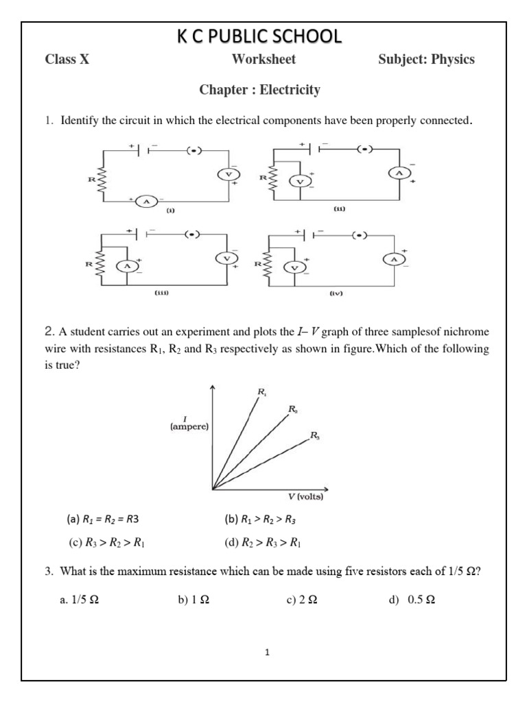 Electricity Worksheet | PDF | Electrical Resistance And Conductance ...