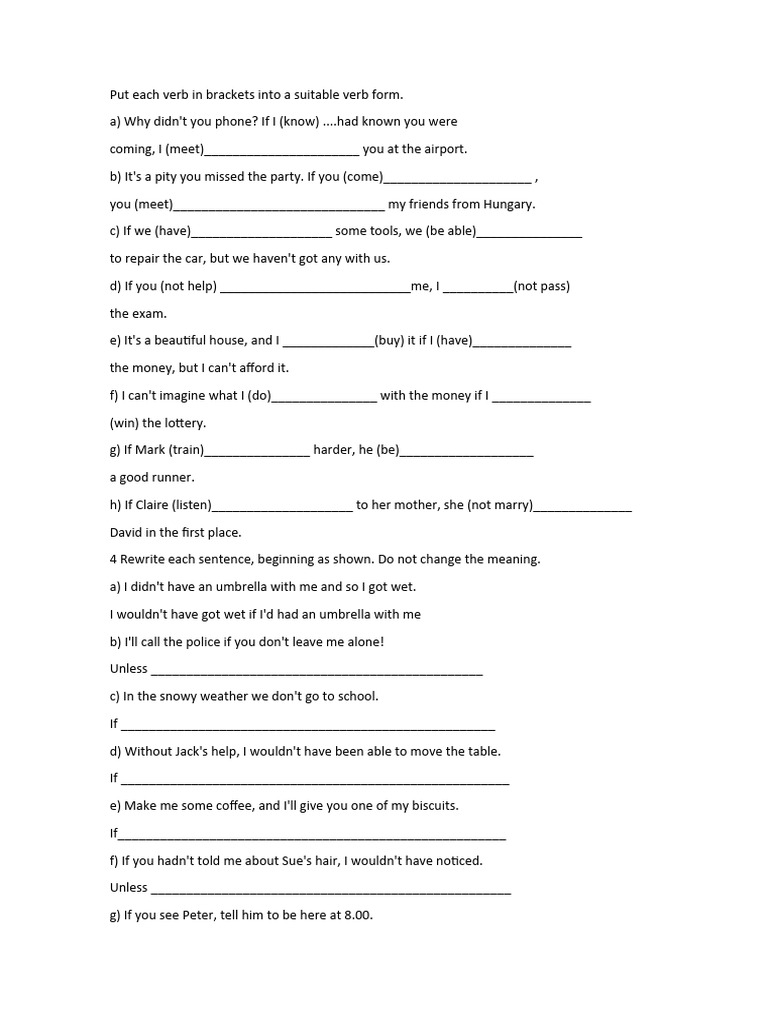 Put Each Verb in Brackets Into A Suitable Verb Form | PDF