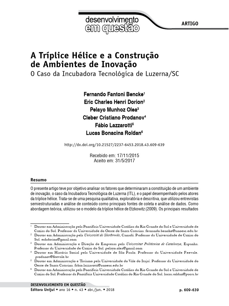Tríplice Hélice e Inovação em Luzerna | PDF | Inovação | Empresa Startup