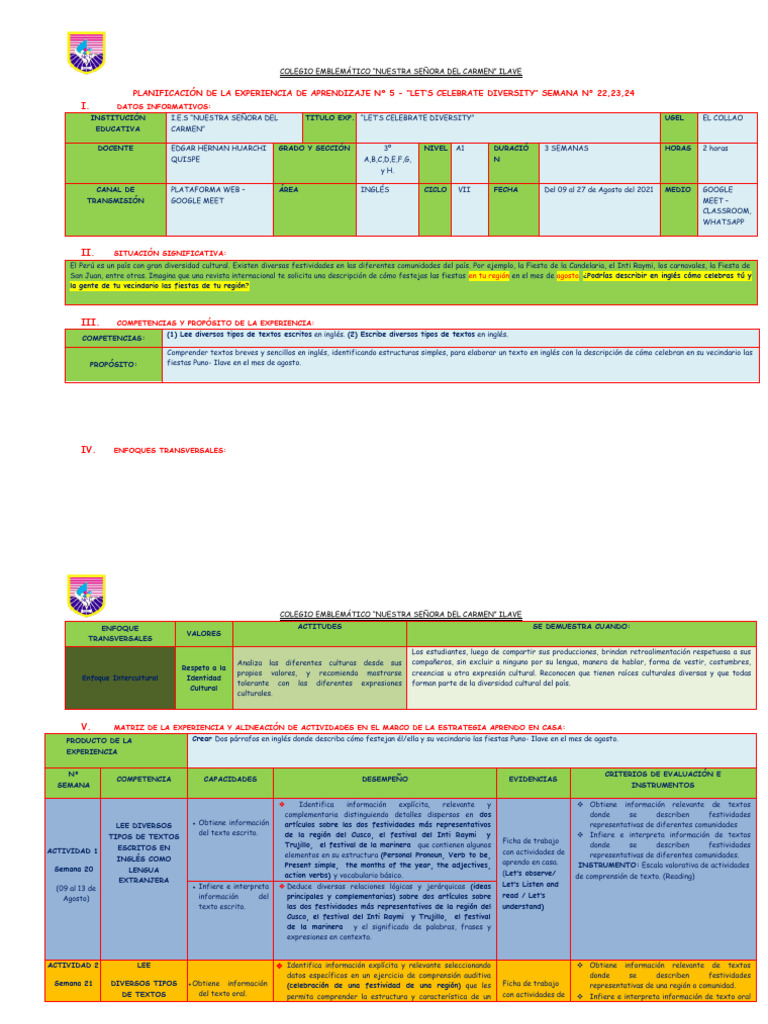 Experiencia de Aprendizaje #5 | PDF