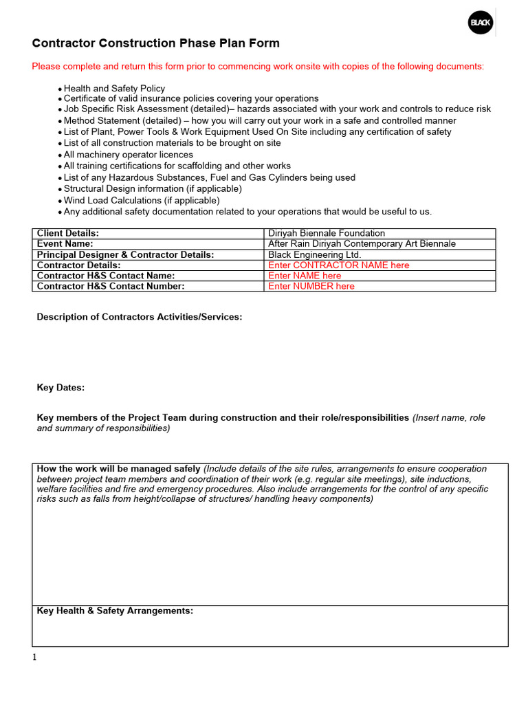 Contractor Construction Phase Plan Form 2 | PDF