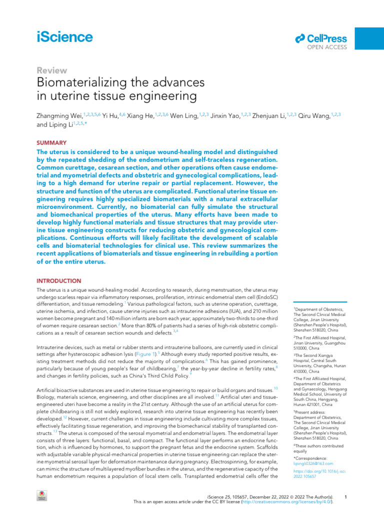 Biomaterializing Advances in Uterine | PDF | Tissue Engineering | Mesenchymal Stem Cell