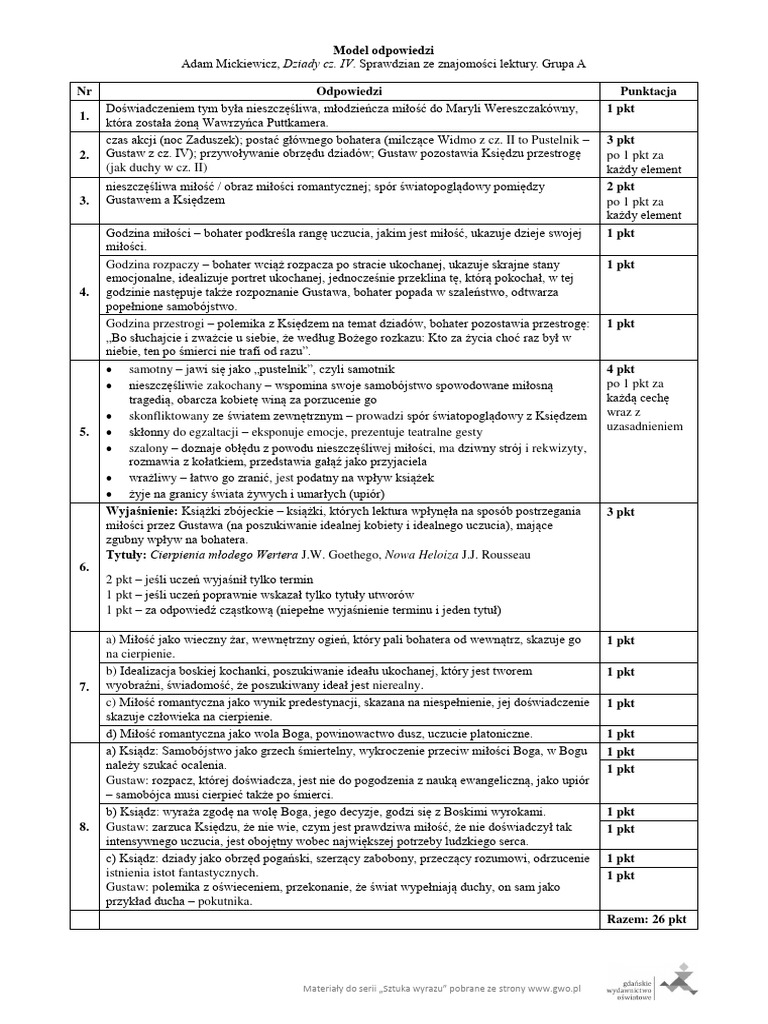 Dziady CZ IV Wersja A Klucz | PDF
