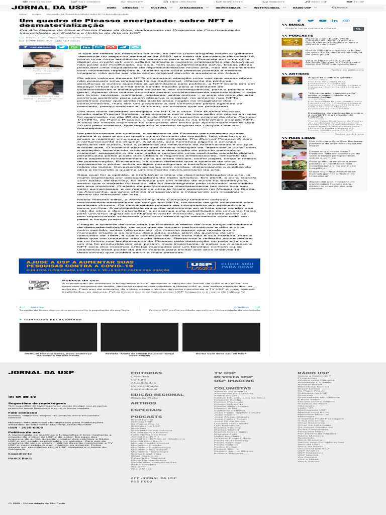 Um Quadro de Picasso Encriptado Sobre NFT e Desmaterializacao | PDF | Podcast | Mercado (economia)