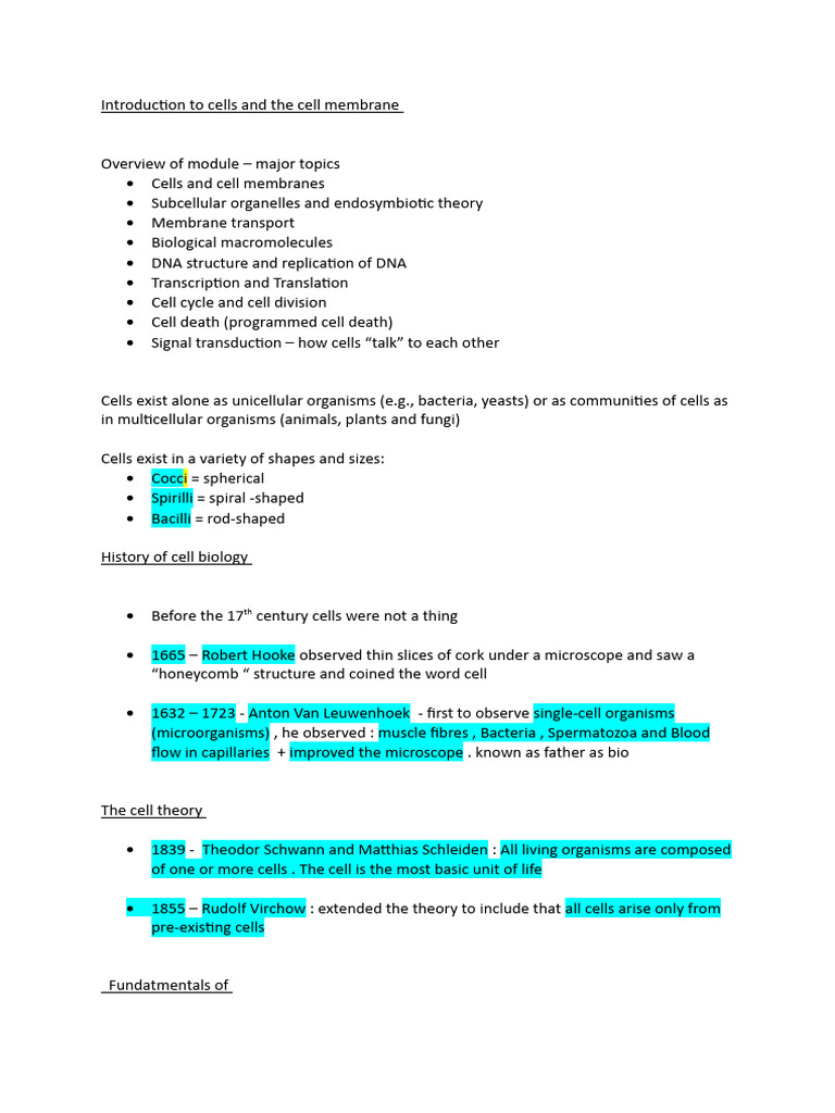 Introduction To Cells and The Cell Membrane | PDF | Cell (Biology ...