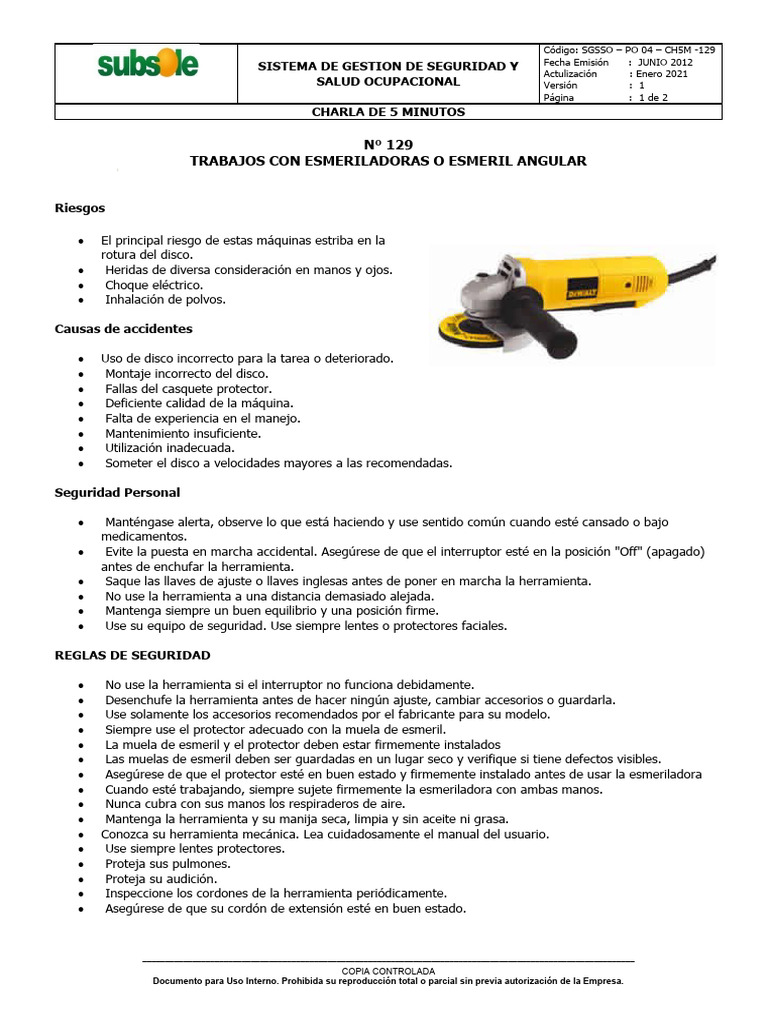 Trabajos Con Esmeriladoras o Esmeril Angular | PDF | Seguridad y salud ...