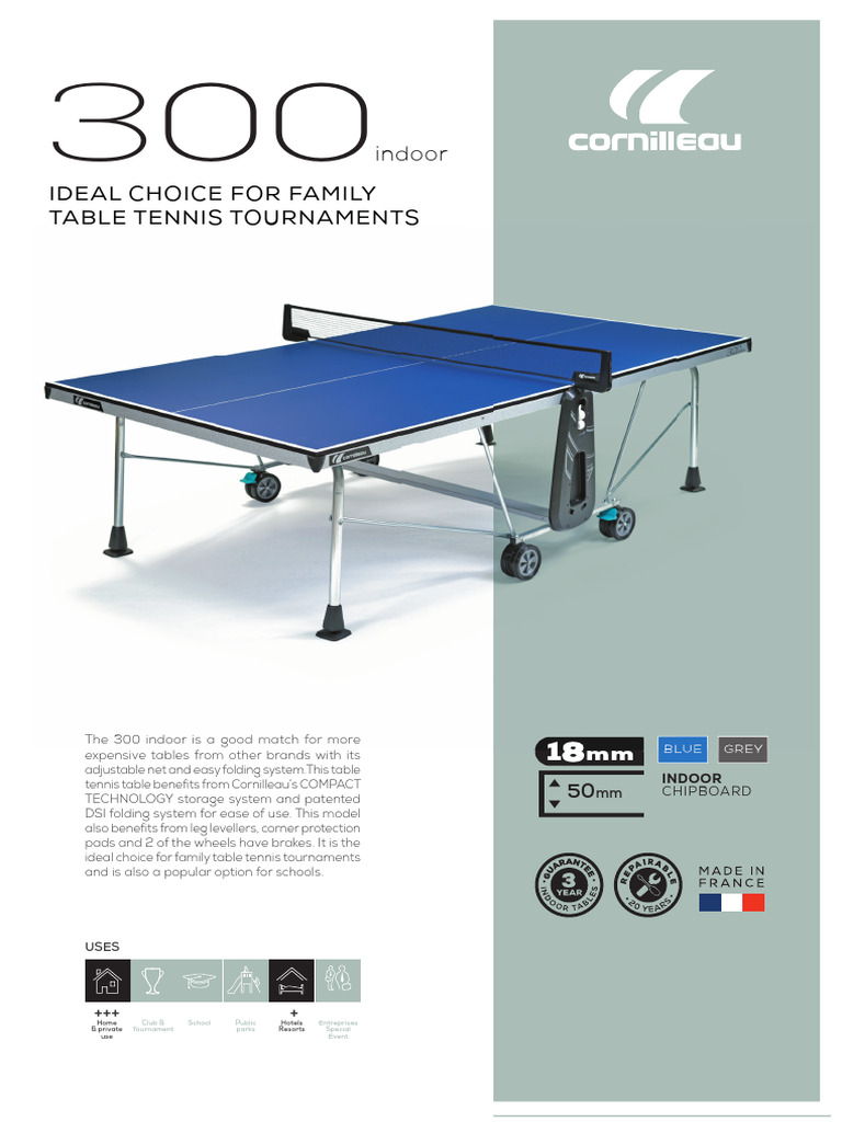 Cornilleau Pingtable Indoor Sport 300 Technical Sheets ENG | PDF | Paperboard | Transport