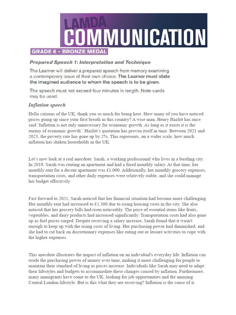 Inflation Speech | Download Free PDF | Cost Of Living | Inflation
