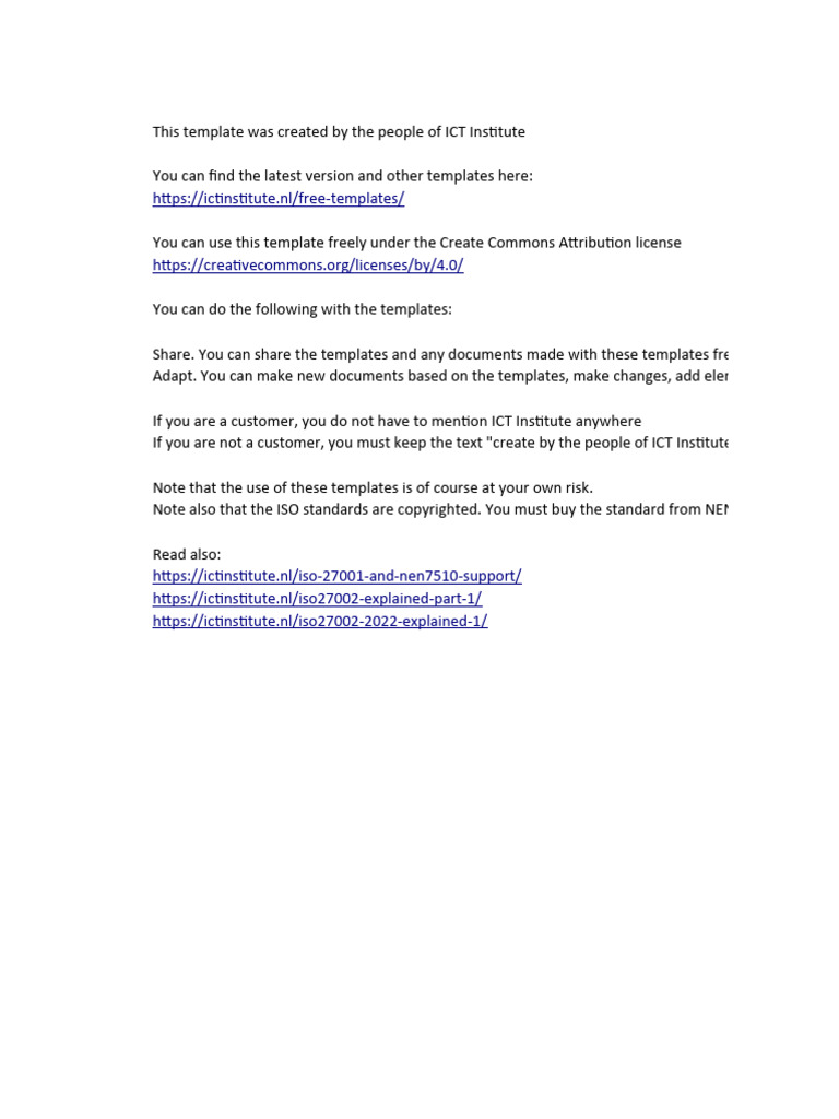Free Template Statement of Applicability ISO27001 2022 | PDF ...