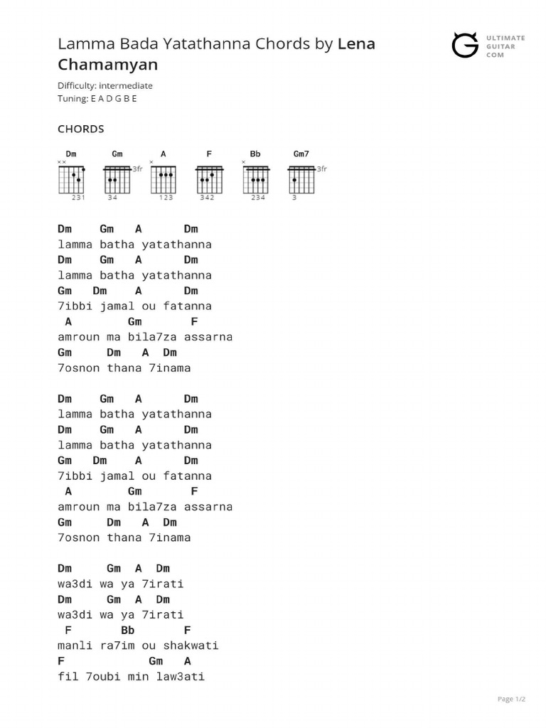 Lamma Bada Yatathanna Chords PDF