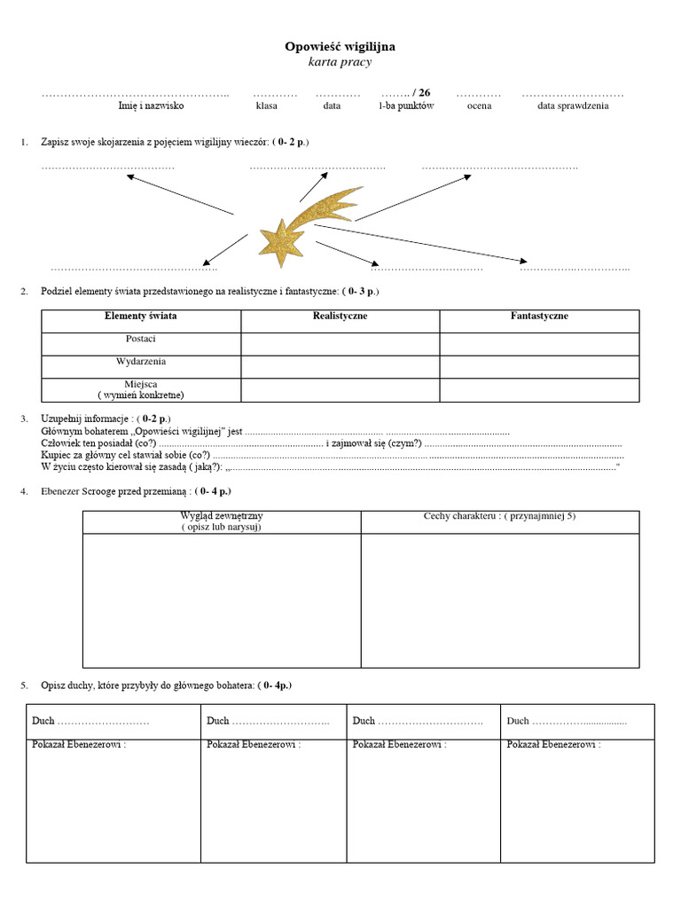 Opowiesc Wigilijna Karta Pracy | PDF
