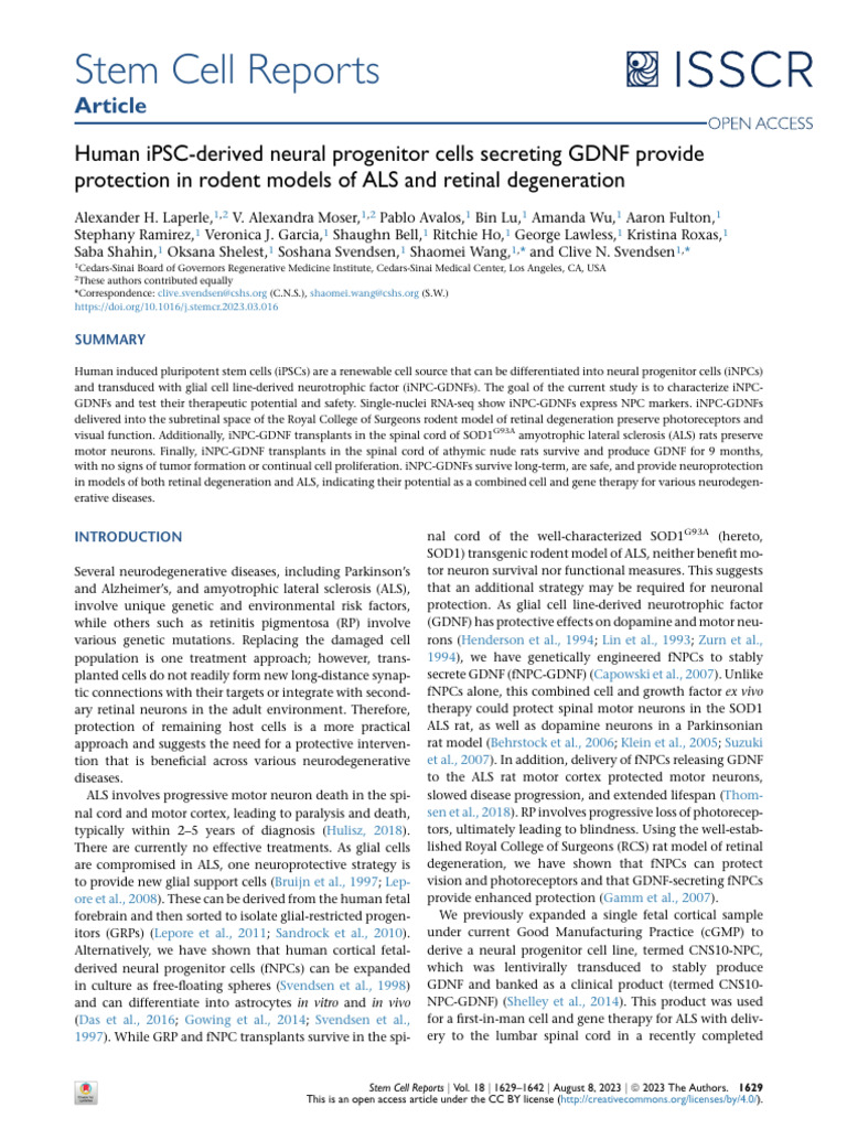 Cells Secreting GDNF and Retinal Degeneration in Rodent Models of Als | PDF | Cell Potency ...