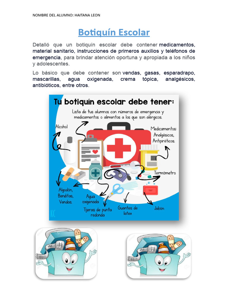 Contenido Esencial del Botiquín Escolar | PDF | Salud y bienestar ...