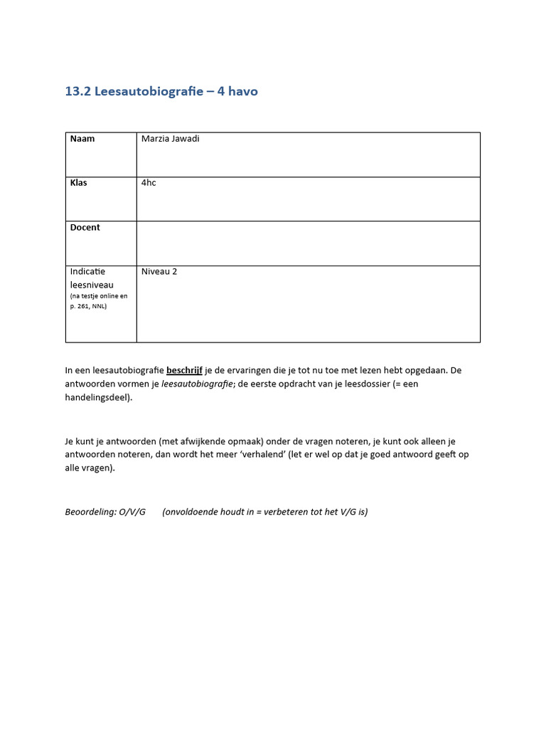 Leesautobiografie NNL | PDF