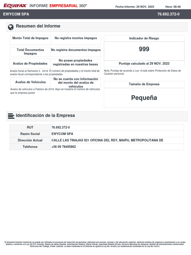 Informe Empresarial 360 76.692.372-0 EWYCOM SPA | PDF