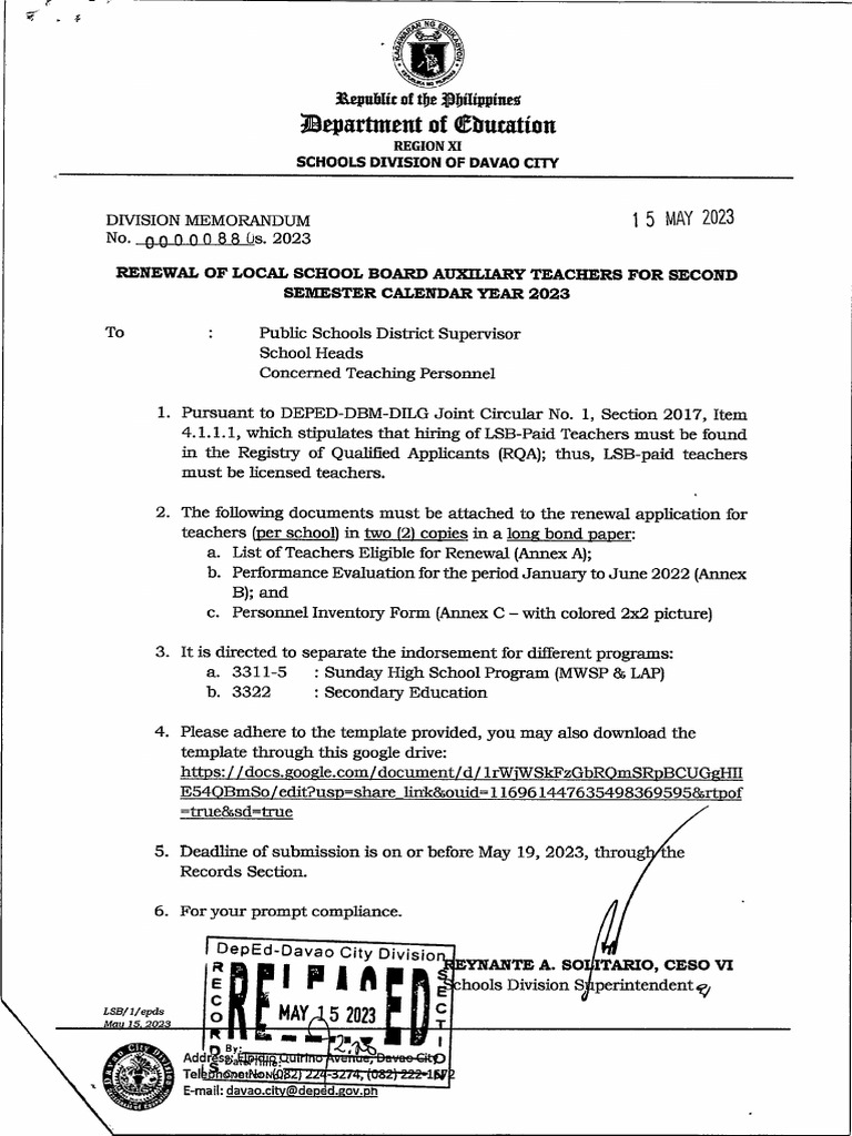2023 DM No. 880 RENEWAL OF LOCAL SCHOOL BOARD AUXILIARY TEACHERS FOR ... 2023 DM No. 880 RENEWAL OF LOCAL SCHOOL BOARD AUXILIARY TEACHERS FOR ...