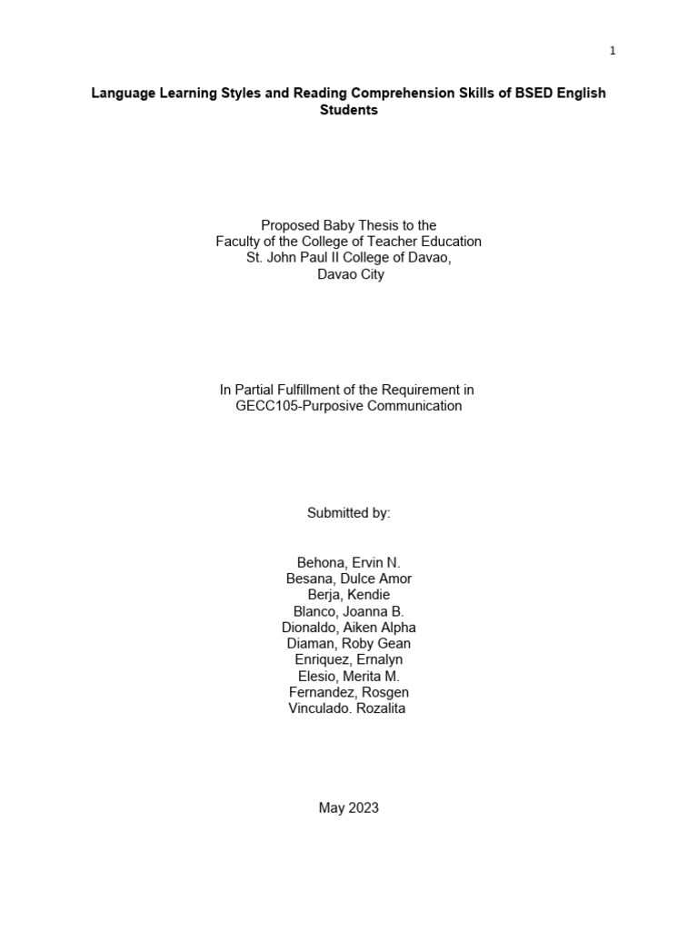 Language Learning Styles and Reading Comprehension Skills of BSED English Students | PDF ...