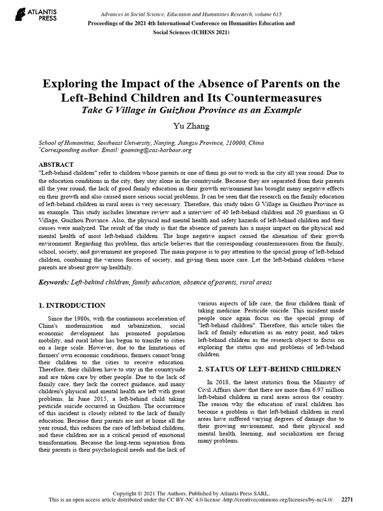 Exploring The Impact of The Absence of Parents On The Left-Behind ...