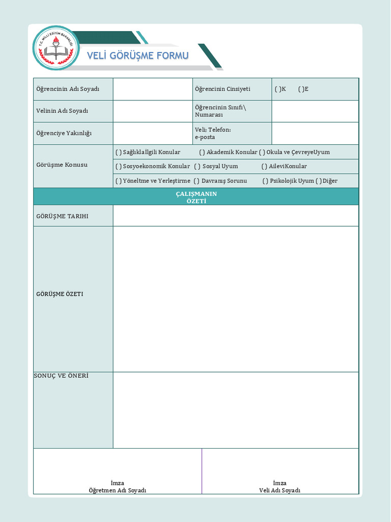 Veli Gorusme Formu-Ogrtm-Icin | PDF