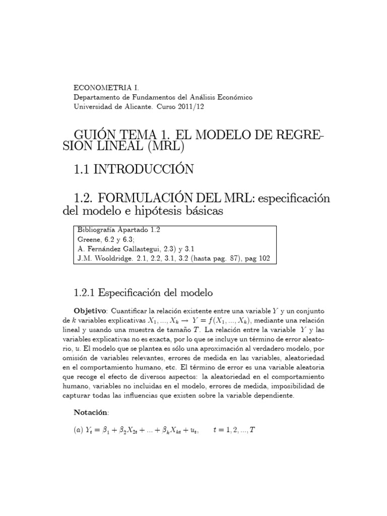 El Modelo de Regresión Lineal - Universidad de Alicante | PDF | Mínimos cuadrados ordinarios ...