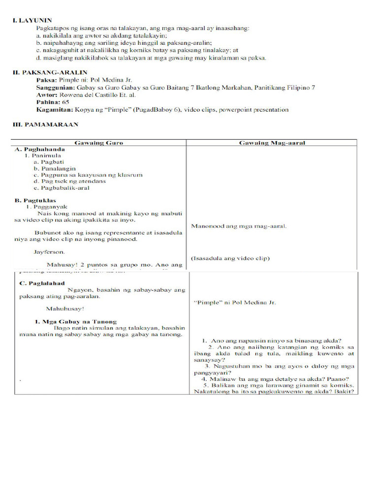 Banghay Aralin Sa G-9 Isang Libo't Isang Gabi | PDF