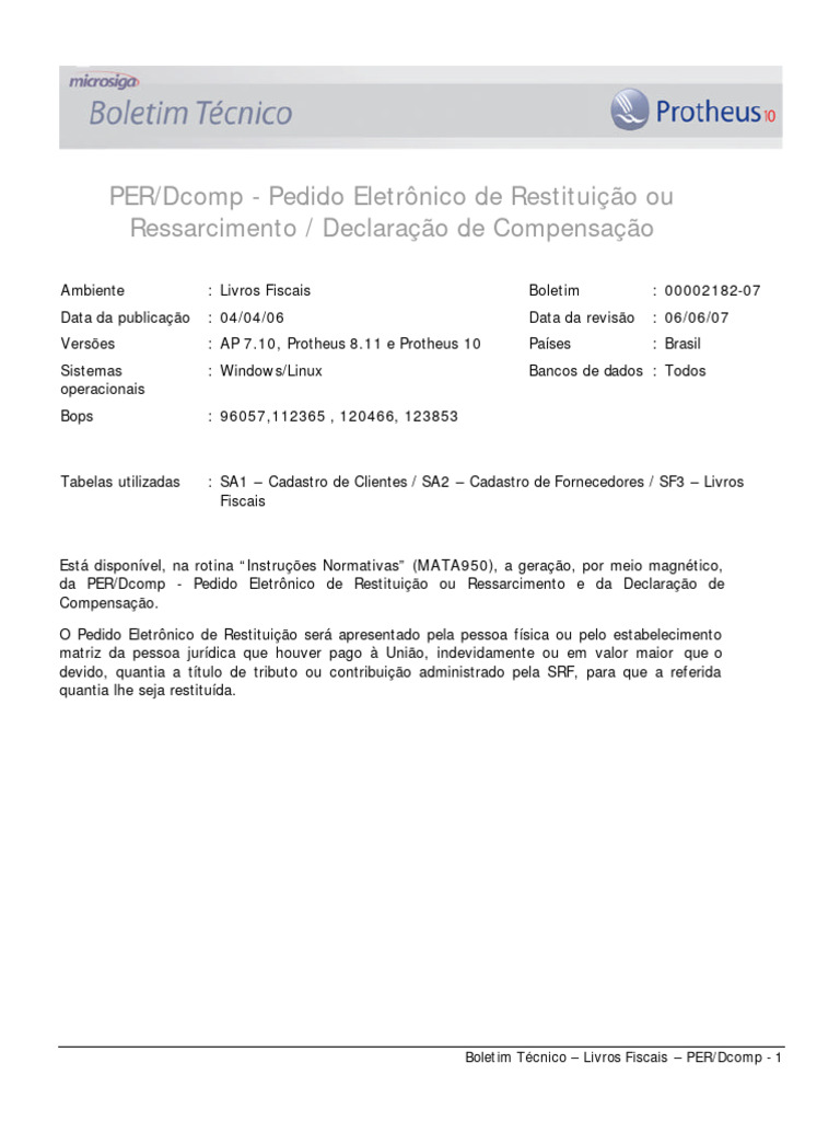 FIS - PER-Dcomp-Pedido Eletronico de Restituicao Ou Ressarcimento ...