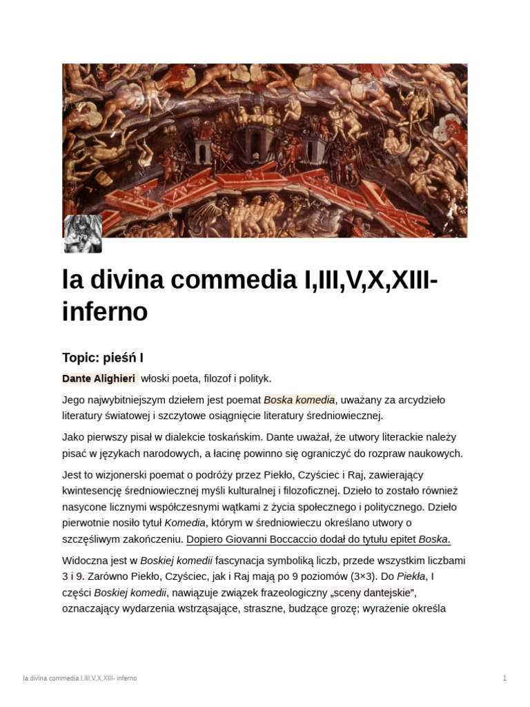 la divina commedia I,III,V,X,XIII- inferno | PDF