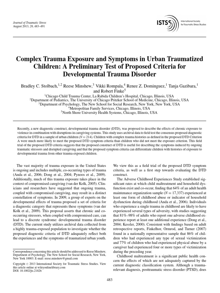 Complex Trauma Exposure and Symptoms in Urban Traumatized Children - A ...