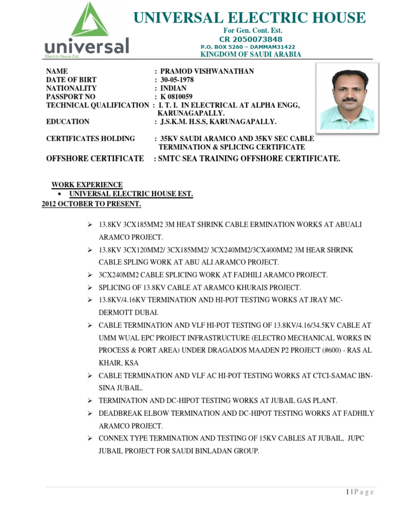 Pramod CV 19 | PDF | Electric Power | Electromagnetism