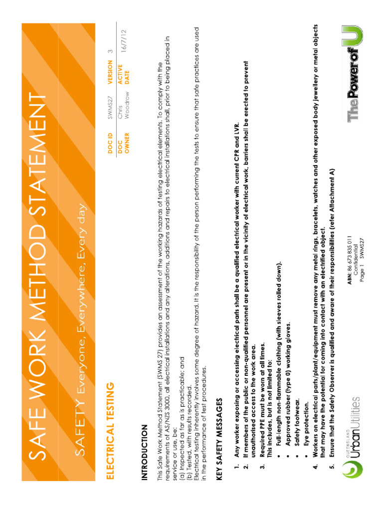 Safe Work Method of Statement | PDF