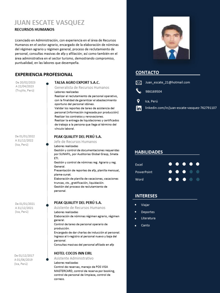 cv juan escate (1) | PDF | Perú | Gestión de recursos humanos
